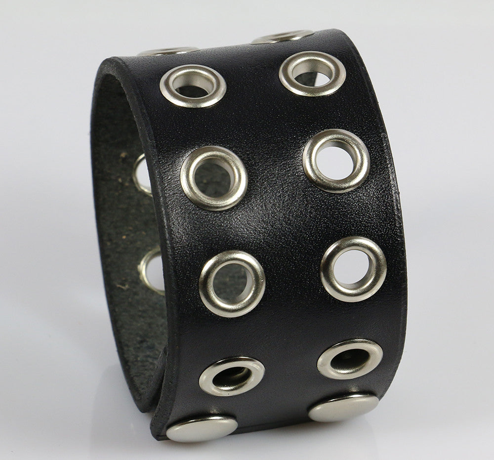 Two Row Eyelets Bracelet Cuff, Black| Leatherpunk