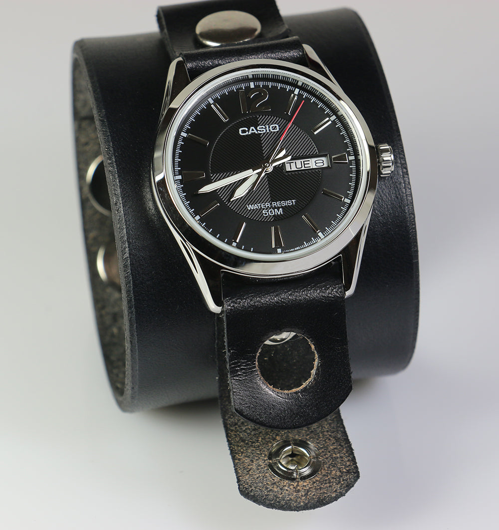2 Inch Watch Cuff, With Timepiece| Leatherpunk