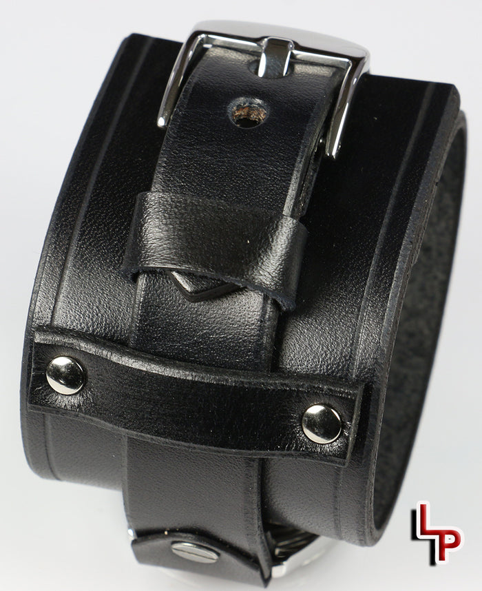 2 Inch Wide Watch Cuff, Black Leather, Casio 1335| Leatherpunk