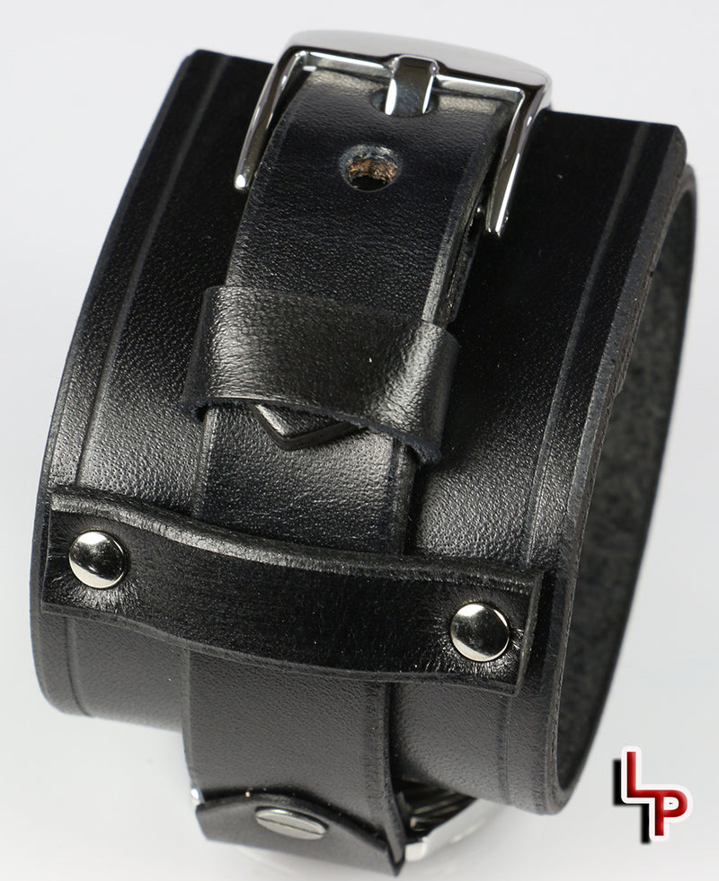 2 Inch Wide Watch Cuff, Black Leather, Casio 1335| Leatherpunk