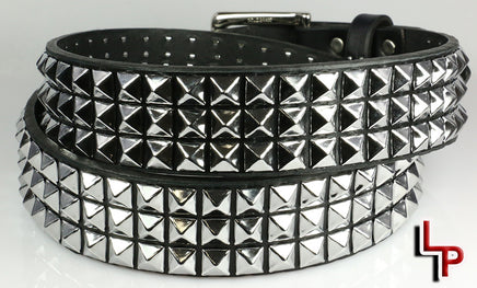 Classic 3 Row Pyramid Studded Leather Belt, 1.5" Removable Buckle ...