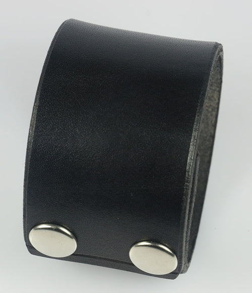 1 5/8" Wide Plain Black Leather Wristband| Leatherpunk