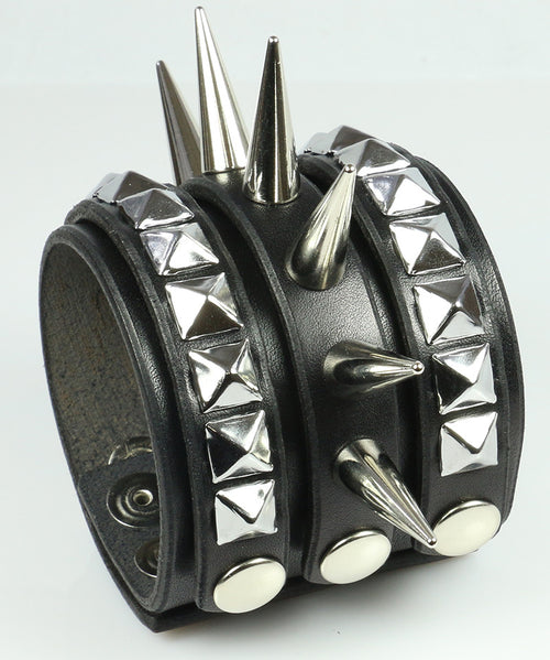 Spiked/Studded Leather Wristband with Interchangeable Strips| Leatherpunk