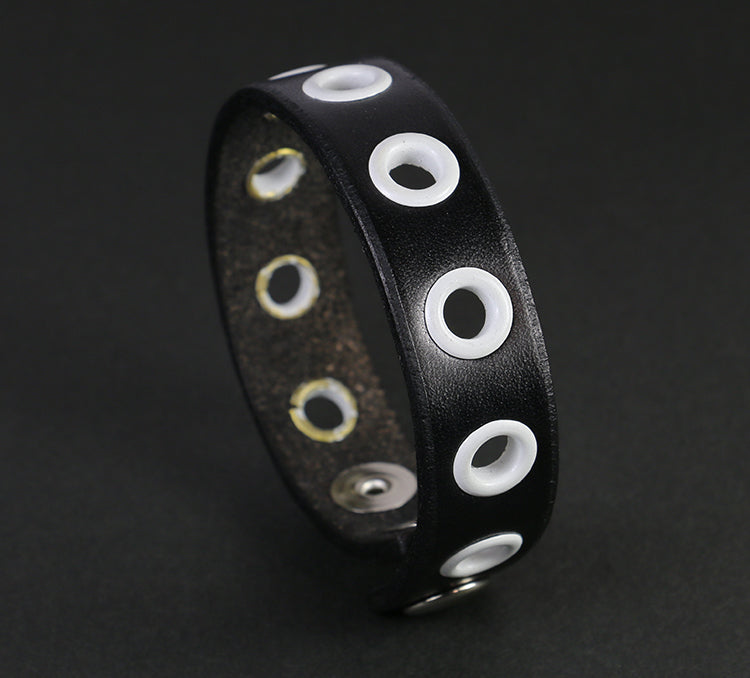 Leather Bracelet with White Eyelets| Leatherpunk